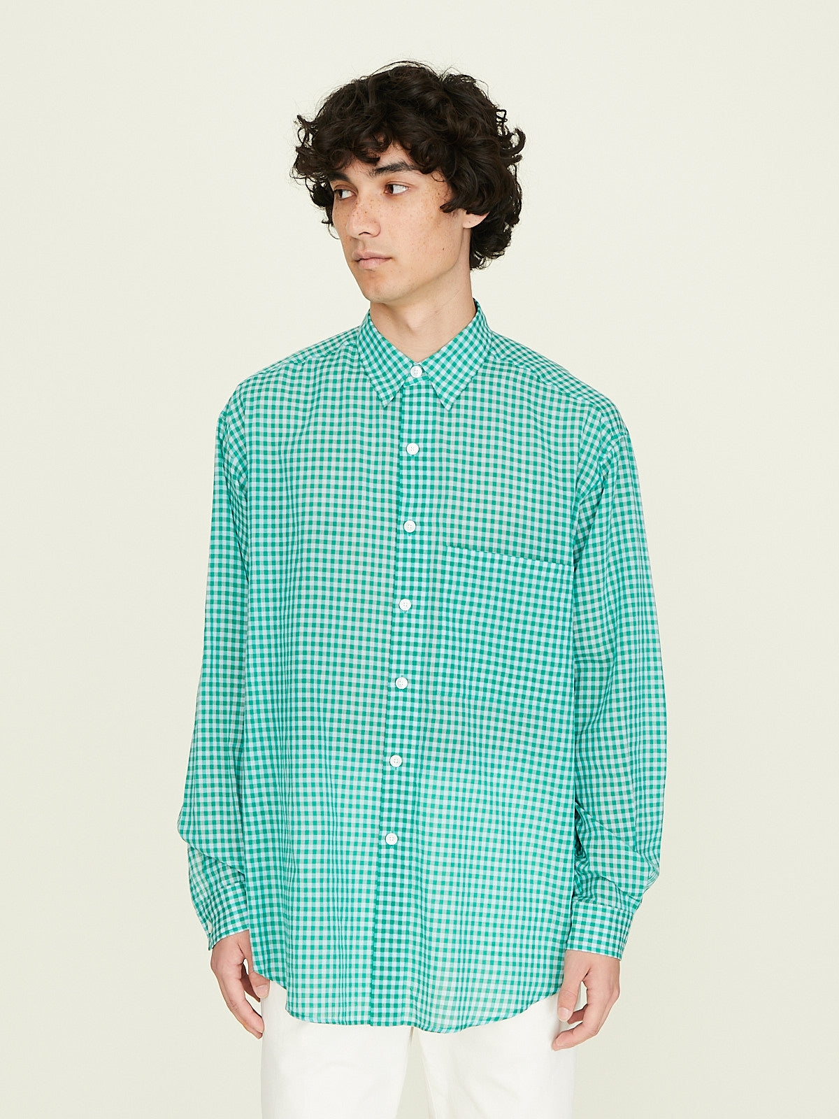 Auralee - Airy Light Cotton Check Big Shirt in Green Gingham Check – Mouki Mou
