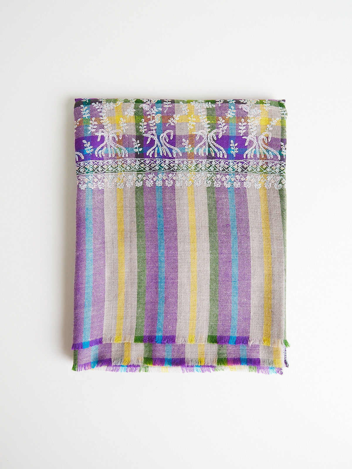 Yaser Shaw - Embroidered Pashmina Shawl in Purple and Green, Blue and ...